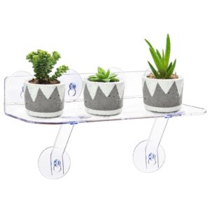 suwimut suction cup shelf for plants window, 15 inch window sill plant shelf with load-bearing brackets, 6 inch extra wide acrylic windowsill extender for succulent planters, herb pots, indoor plants