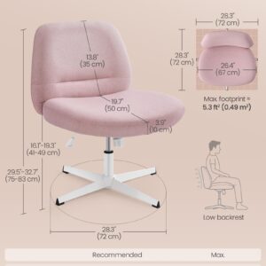 SONGMICS HOME Criss Cross Legged Chair, Armless Office Desk Chair No Wheels, Wide Comfortable Adjustable Swivel Vanity Chair for Home Office, Cotton-Linen Fabric, Jelly Pink UOBG046R03