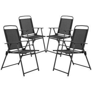 vongrasig folding patio dining chairs set of 4, small metal outdoor sling chairs, patio furniture set 4 folding chairs for lawn, garden, deck, backyard, black