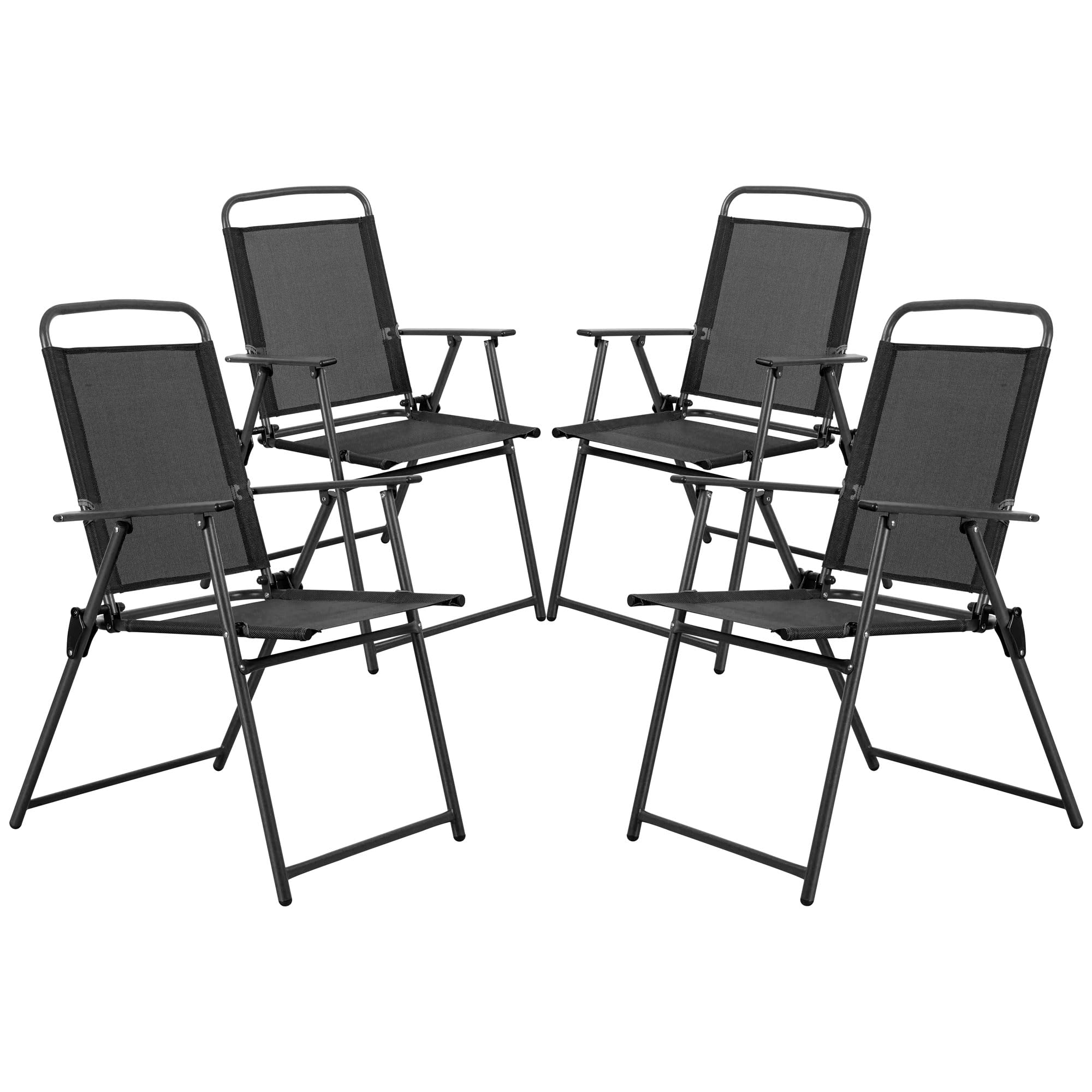 Vongrasig Folding Patio Dining Chairs Set of 4, Small Metal Outdoor Sling Chairs, Patio Furniture Set 4 Folding Chairs for Lawn, Garden, Deck, Backyard, Black