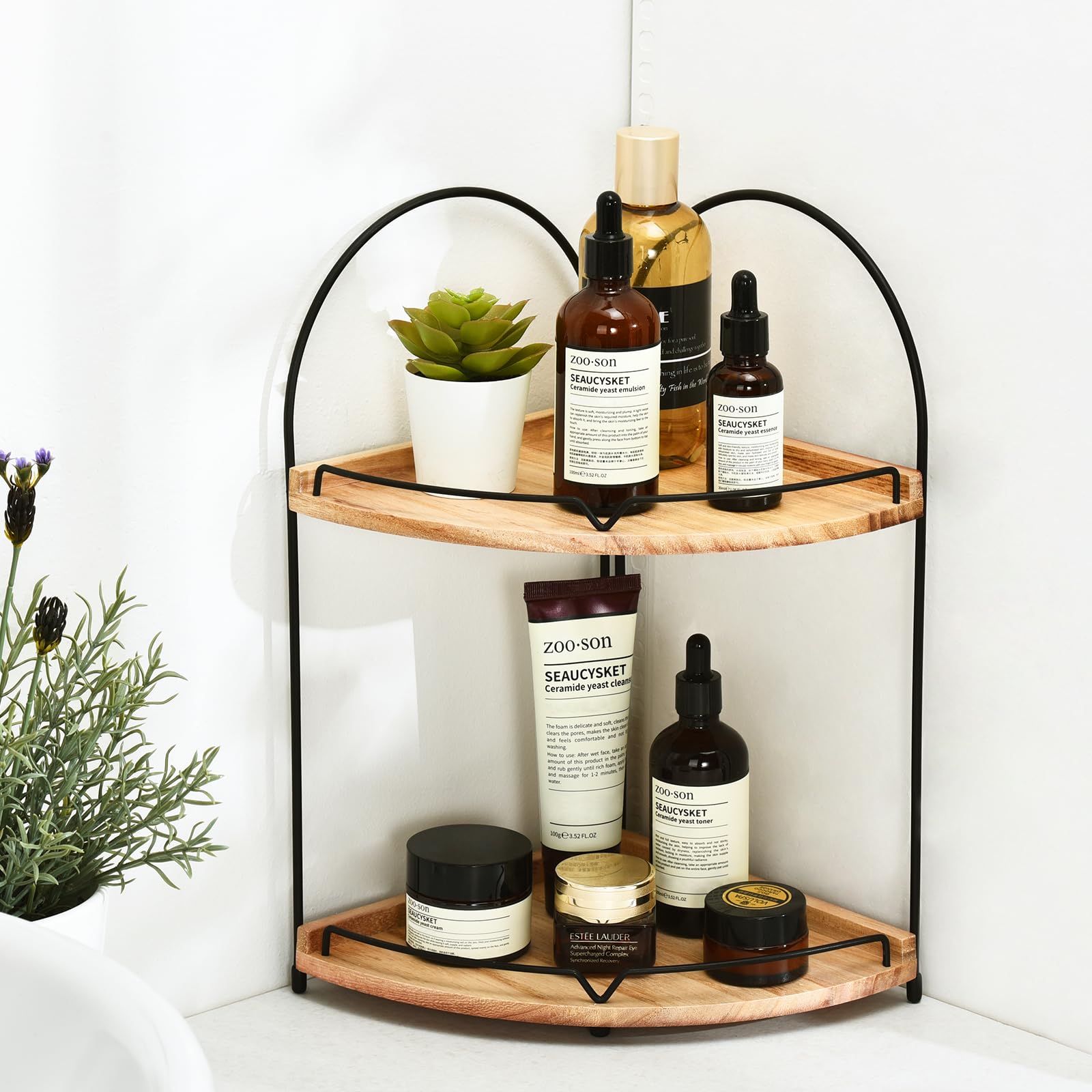 FairyHaus 2 Tier Bathroom Counter Organizer, Rustic Wood Bathroom Countertop Organizer, Versatile Bathroom Vanity Skincare Make Up Organizer