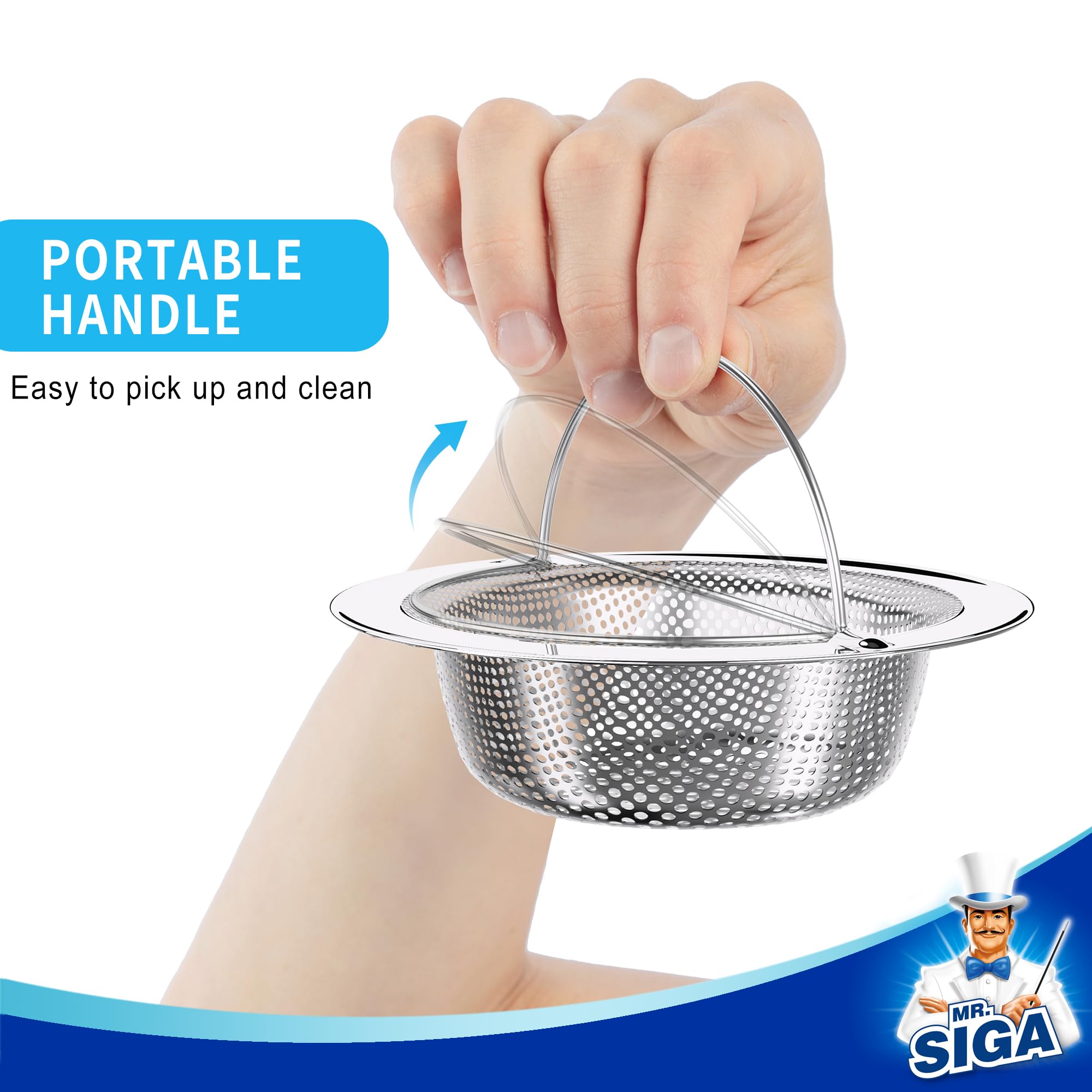 MR.SIGA Kitchen Sink Strainer, Stainless Steel Sink Drain Strainer, Dishwasher Safe, 2 Pack