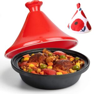 xgxoz tagine cast iron 4 qt cooker pot tajine cooking enameled ceramic lid- 500 f oven safe dish w large capacity cone shaped lid high quality cookware gift