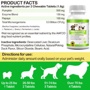 Probiotics for Dogs, 180 Chews Dog Probiotics and Digestive Enzymes, Promotes Gut Health, Dog Probiotics for Bowel Support, Immunity Health