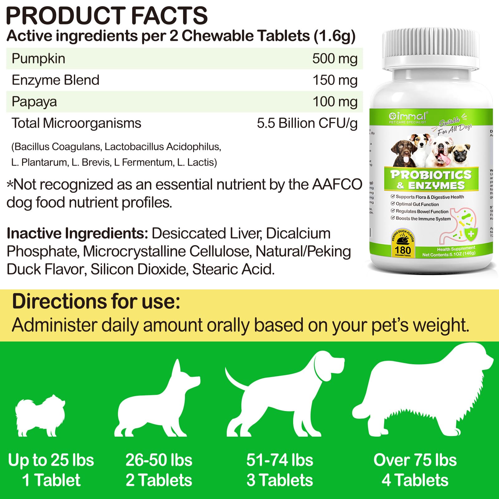 Probiotics for Dogs, 180 Chews Dog Probiotics and Digestive Enzymes, Promotes Gut Health, Dog Probiotics for Bowel Support, Immunity Health