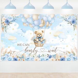 avezano we can bearly wait backdrop boho blue floral we can bearly wait banner bearly wait baby shower party decorations for boys 70.8x43.3 inch (blue)