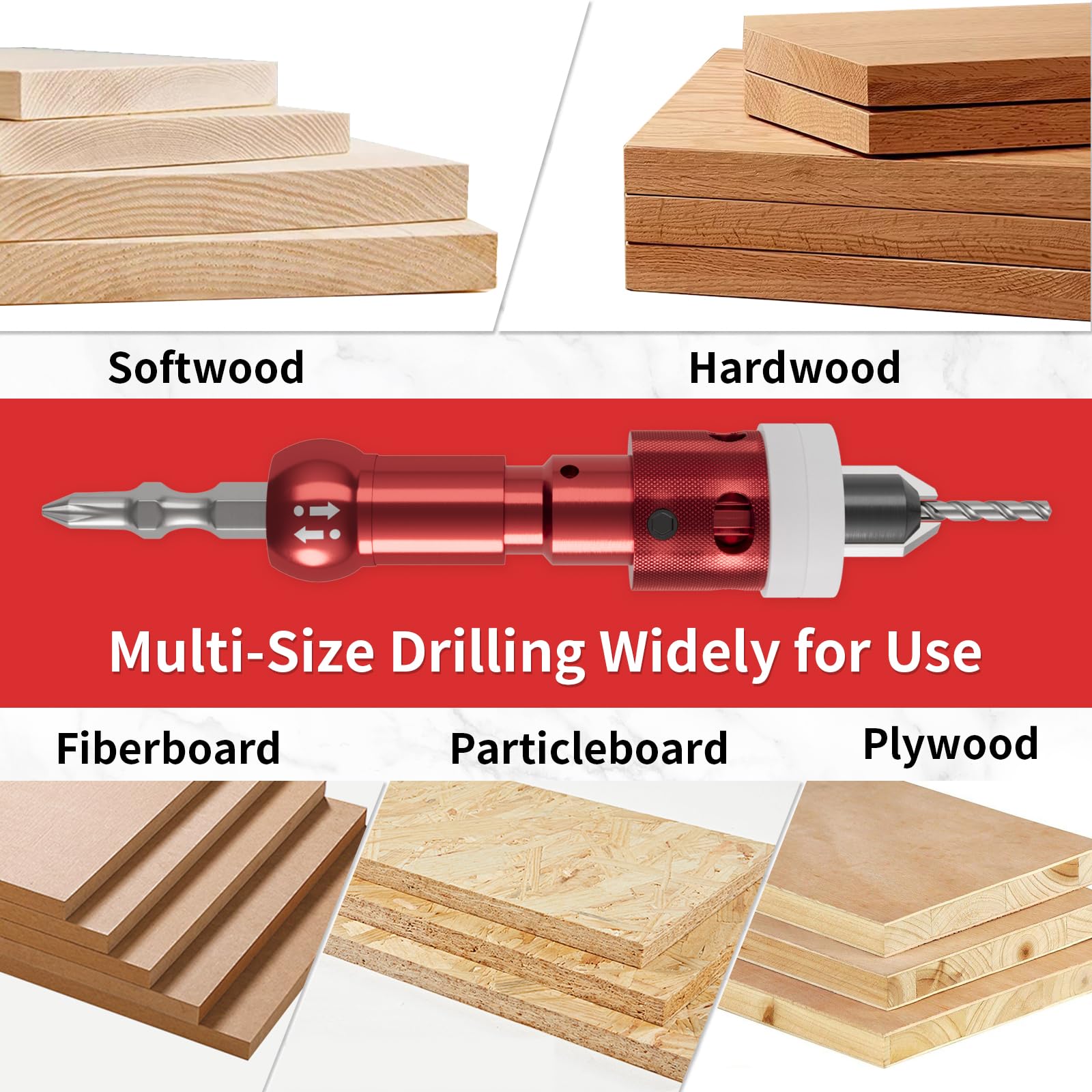 ENERTWIST Countersink Drill Bit Set with Adjustable Depth Stop, 5Pcs 82 Degree Carbide Tipped Countersink Bit with1/4 Quick Release Hex Shank for Woodworking, Carpentry, Pilot Screw Hole Set