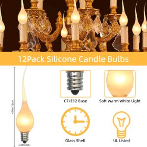 Romasaty Silicone Dipped Candle Light Bulbs (12Pack), 5 Watts Silicone Light Bulbs for Candle Lamps, Window Candles, Chandelier, Candelabra, C7/E12 Candelabra Base, Candle Bulbs Silicone