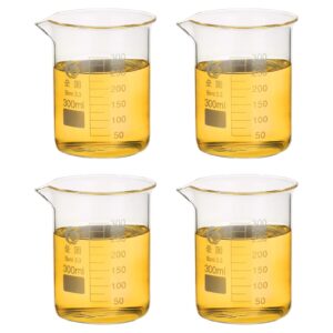 patikil 300ml low form glass beaker, 4pcs 3.3 borosilicate glass beakers graduated measuring cup with spout for lab experiment, cooking and baking, clear