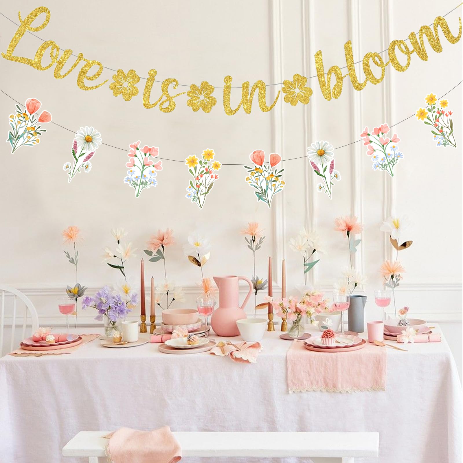 kreat4joy Love is in Bloom Bridal Shower Decorations Banner, Floral Flower Themed Bridal Shower Decorations Banner Garland for Girl Women Bachelorette Wedding Engagement Party