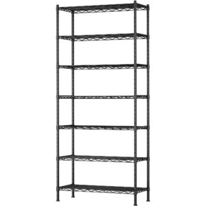 regiller 7-tier metal storage rack adjustable shelf,storage unit shelf for laundry bathroom kitchen pantry closet(black,23.9l x 13.9w x 71.6h)