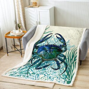 feelyou crab printed fleece throw blanket throw 50"x60" kids summer theme plush blanket for bed sofa couch boys girls teens marine themed sherpa blanket underwater animal fuzzy blanket ocean creature