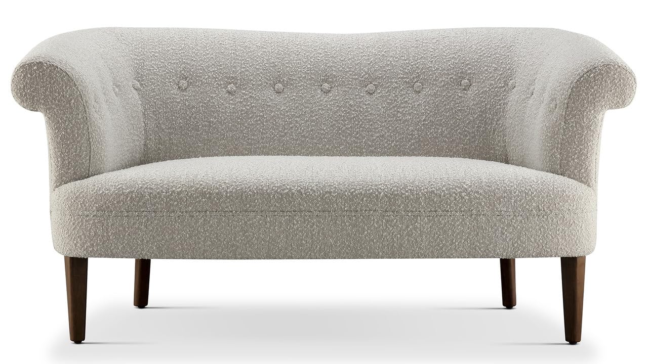 CHERS Tufted Sofa, Vintage Chesterfield Couch with Rolled Arms and Elegant Boucle Upholstery Loveseat for Living Room Furniture, Off-White