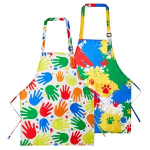 lictin 2 pack kids apron for girls boys art aprons for cooking, waterproof art apron with pockets for kids painting cooking baking (4-12 years)