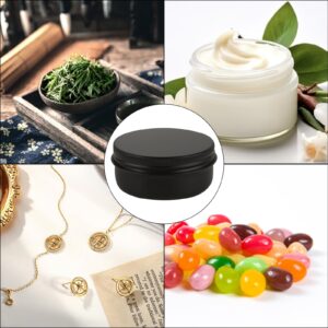 YOUNTHYE 50PCS Round Tin Cans with Lids Small Metal Tin with Lids 2 oz Aluminum Tin Jars Black Tin Containers with Lids Lip Balm Tin Containers Empty Containers with Screw Lids Salve Tins