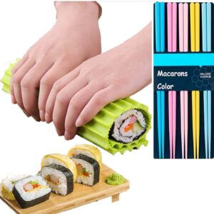 fejapa silicone sushi making kit sushi mat sushi roller for beginner rice rolling mat non stick japanese reusable sushi plate mat homemade for kitchen diy spam musubi mold