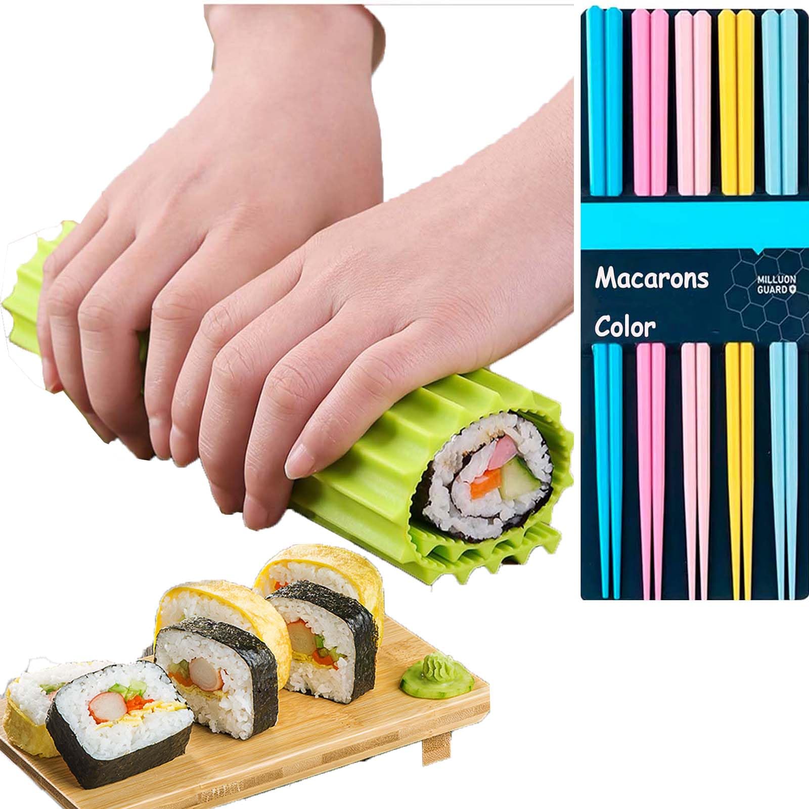 Fejapa Silicone Sushi Making Kit Sushi Mat Sushi Roller for Beginner Rice Rolling Mat Non Stick Japanese Reusable Sushi Plate Mat Homemade for Kitchen DIY Spam Musubi Mold