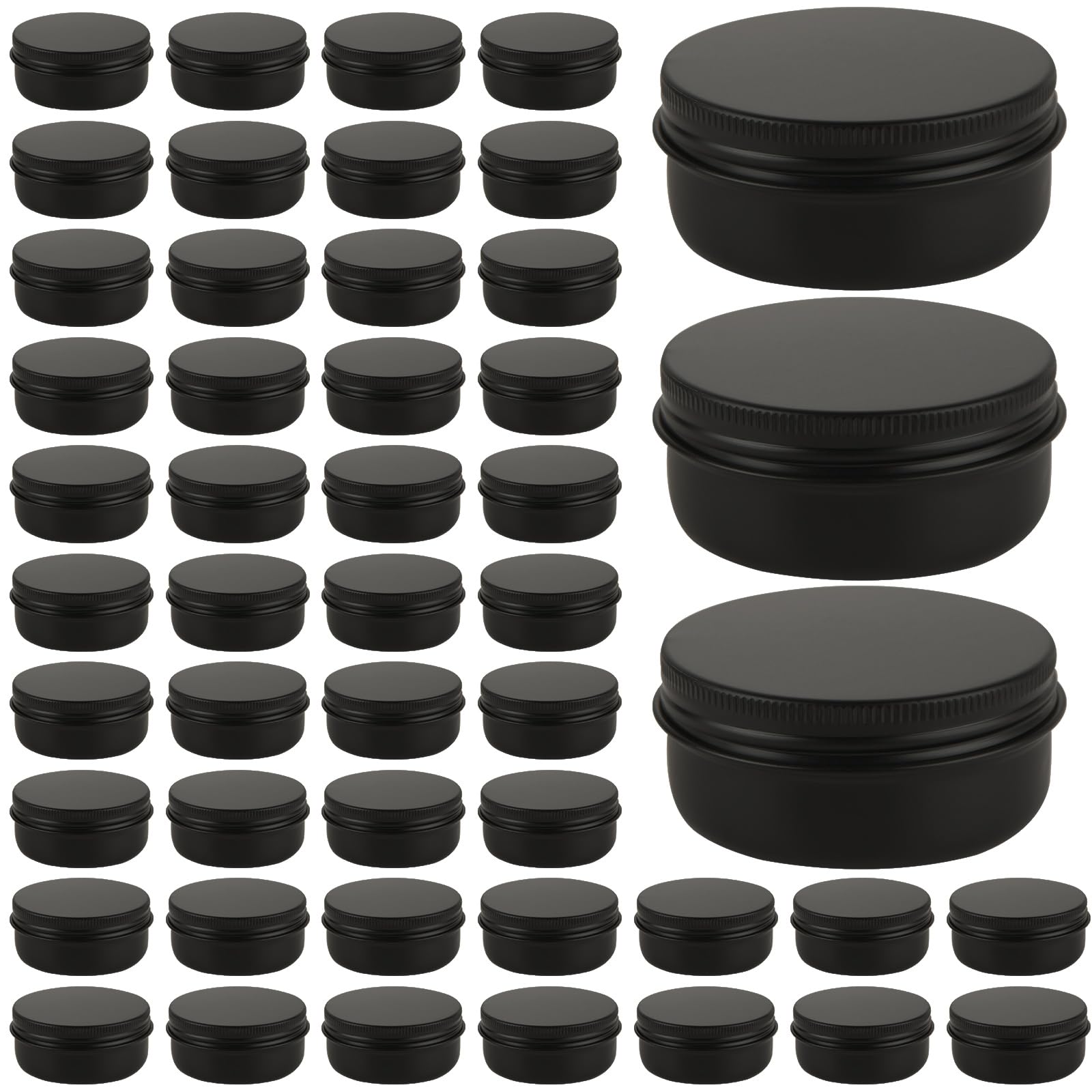 YOUNTHYE 50PCS Round Tin Cans with Lids Small Metal Tin with Lids 2 oz Aluminum Tin Jars Black Tin Containers with Lids Lip Balm Tin Containers Empty Containers with Screw Lids Salve Tins