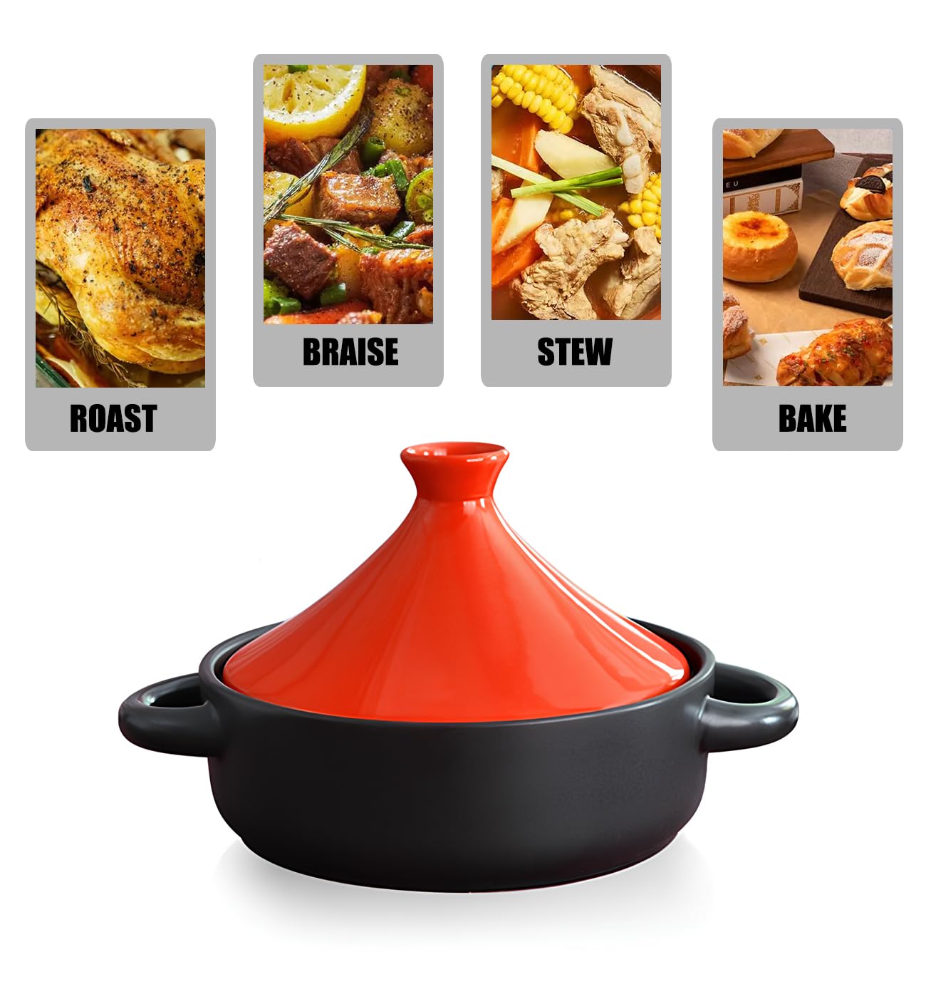 Xgxoz Enameled Cooking Pot, Tajine Ceramic Casserole with Ceramic Cone Shaped Closed Lid, Non-Stick Pot for Baking And Frying