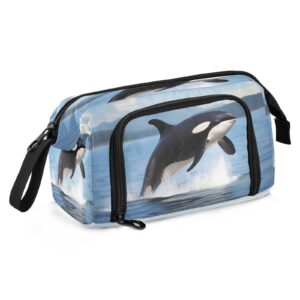 emelivor orca whale with ocean pencil case large capacity pencil pouch bag with compartmens pen bag case with zipper stationery bag pencil organizer for school office men women adults