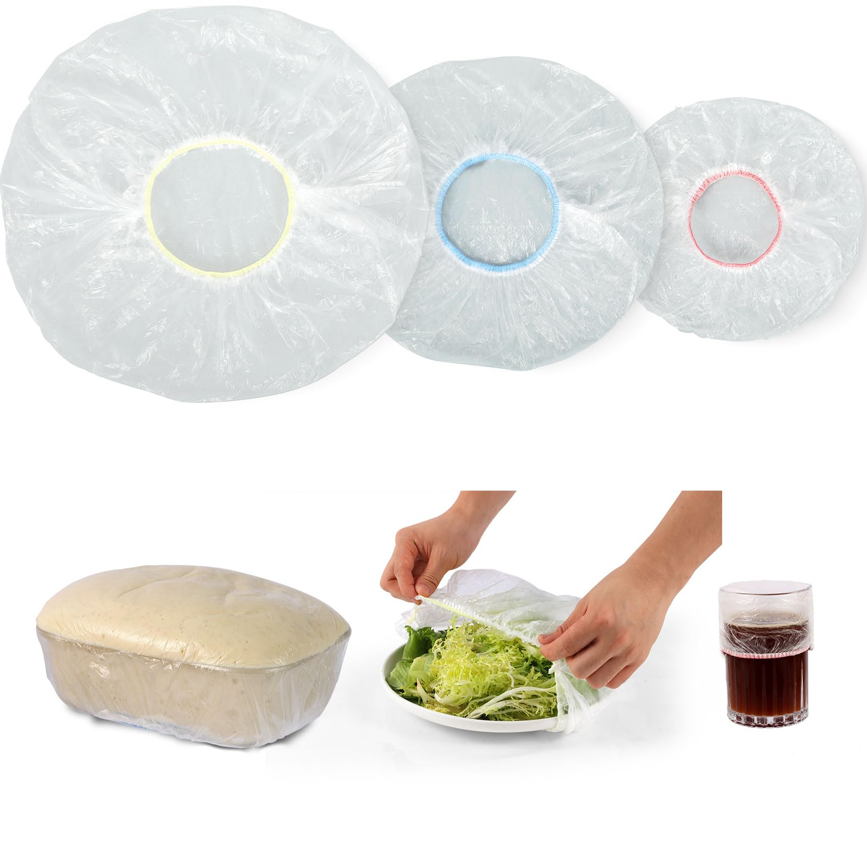 Uponer 3rd Upgraded Plastic Bowl Covers, 100PCS Bowl Covers for Bread Proofing, 3 Sizes Plastic Covers for Bowls with Elastic, Food Grade Safe Material Food Covers, Bowl Covers Elastic