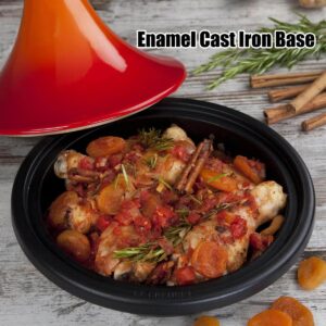 Xgxoz Enameled Cast Iron Cooking Pot, Cast Iron Cooker Pot with Ceramic Lid Enameled Cast Iron Tagine for Home Kitchen Large Capacity, Cone Shaped Lid, Cookware Gift