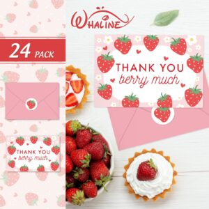 Whaline 24 Pack Strawberry Thank You Cards Bulk Pink Fruit Greeting Cards with Envelopes Stickers Blank Note Cards for Summer Wedding Birthday Baby Shower Party Supplies, 4 x 6 Inch