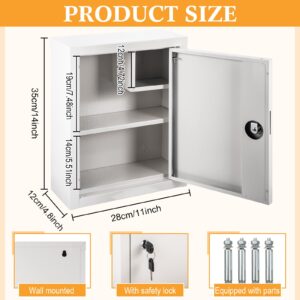 Wonderjune Medicine Cabinet with Lock Wall Mount Medicine Cabinet 14" x 11" First Aid Wall Cabinet with Lock Wall Mounted Bathroom Storage Hanging Medical Cabinet for Bathroom Locker Room, White