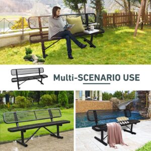 6FT/72'' Heavy Duty Park Bench with Back Portable Frame, Outdoor Metal Park Bench with Backrest, Steel Mesh Outdoor Bench for Garden, Lawn, Patio, Porch, Park, Yard, Black, 72.4" L x 23.2" W x 32.5" H