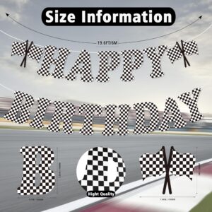 Diprin Racing Birthday Banner, Black and White Checkered Banner Racing Birthday Party Decorations, for Nascar Race Party Supplies ﻿