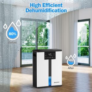 Dehumidifier,106 OZ / 850 Sq. Ft Dehumidifiers for Home Basement Bedroom Bathroom Room RV Closet with Intelligent Humidity Control, 4 Speeds, Timer, Auto Shut Off, 7 Colorful Light, White