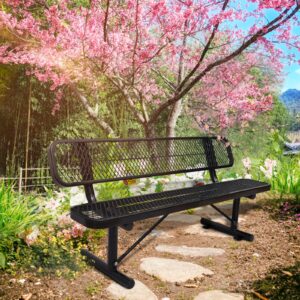 6FT/72'' Heavy Duty Park Bench with Back Portable Frame, Outdoor Metal Park Bench with Backrest, Steel Mesh Outdoor Bench for Garden, Lawn, Patio, Porch, Park, Yard, Black, 72.4" L x 23.2" W x 32.5" H