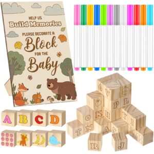 watersay 53 pcs baby shower games sign kit include 36 abc letter alphabet blocks 4 diy wooden blocks 1 block game frame sign 12 acrylic markers for gender reveal building game decorate winners decor