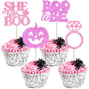 joymemo 36 pcs halloween bachelorette cupcake toppers pink purple - she found her boo bridal shower decorations, boo to be cake decorations for engagement party