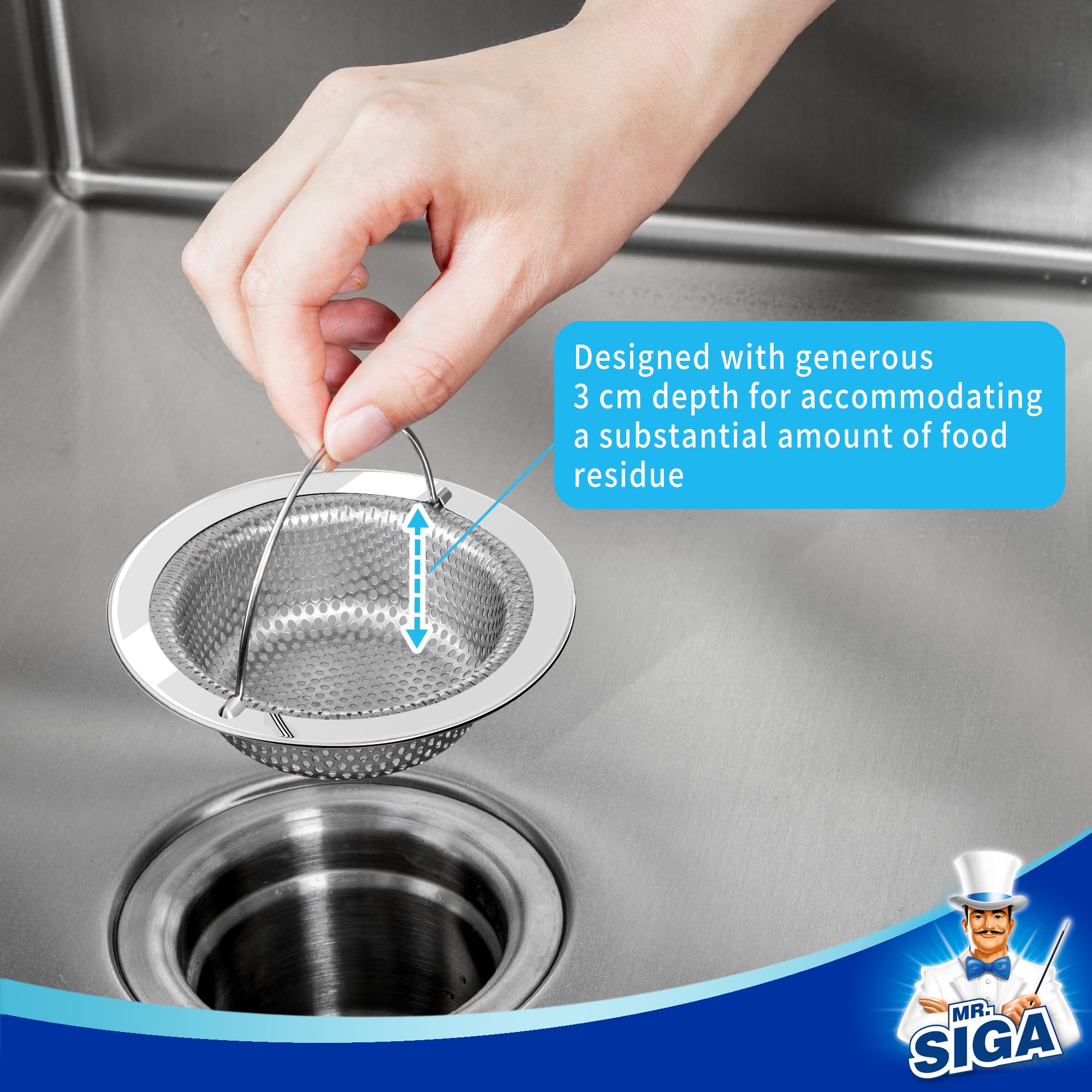 MR.SIGA Kitchen Sink Strainer, Stainless Steel Sink Drain Strainer, Dishwasher Safe, 2 Pack