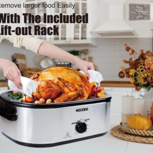 NECERO Roaster Oven 28 Quart Electric, Electric Roaster Pan with Visible&Self-Basting Lid, Large Stainless Steel Electric Turkey Roaster Oven Defrost Warm Function, Removable Pan Rack, Up To 24LB