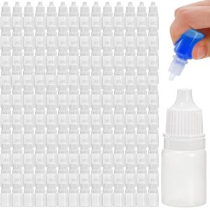 nicunom 150 pcs plastic dropper bottle, 5ml empty plastic squeezable dropper bottles white eye dropper bottles portable eye liquid dropper with cap and plug