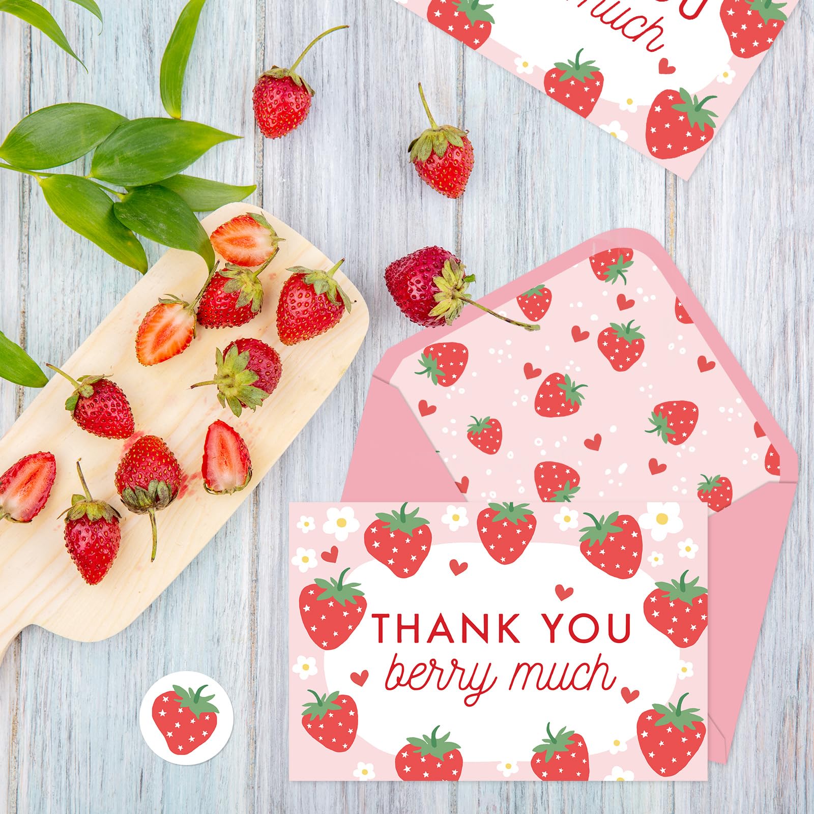 Whaline 24 Pack Strawberry Thank You Cards Bulk Pink Fruit Greeting Cards with Envelopes Stickers Blank Note Cards for Summer Wedding Birthday Baby Shower Party Supplies, 4 x 6 Inch