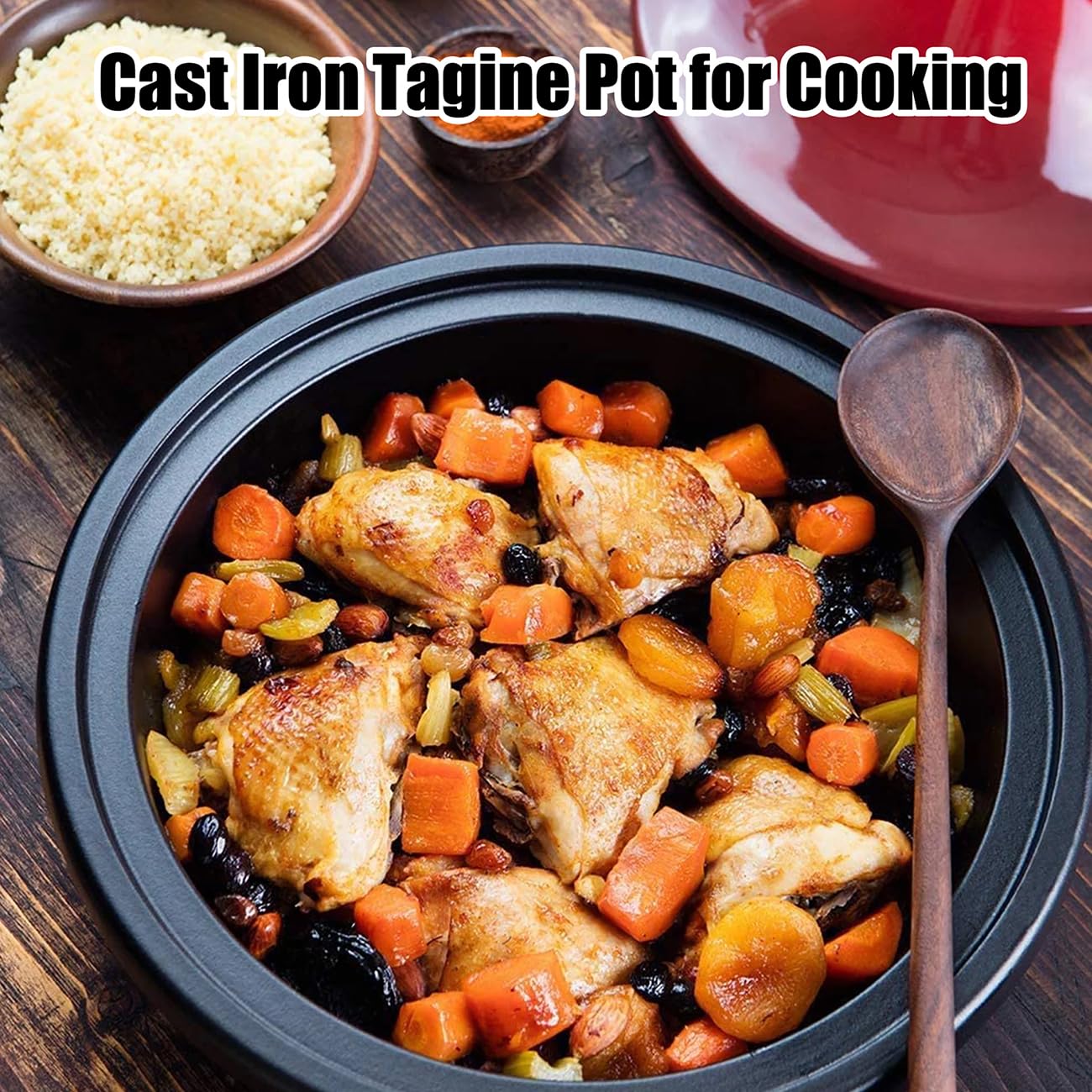 Xgxoz Tagine Cooking Pot Enameled Cast Iron Cooking Pot, 27Cm Large Tajine with Ceramic Cone-Shaped Closed Lid High-Quality Cookware- Double Oven Mitts Included