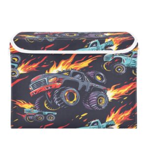 dalawu containers baskets with lids monster truck running fabric foldable storage bins organizer with lid collapsible storage boxes for home bedroom closet office