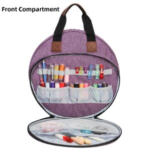 Coloch Embroidery Project Bag with Handle, Purple Stitch Storage Bag Portable Sewing Supplies Carrying Bag for Crafts, Embroidery Hoops, Charts and Threads