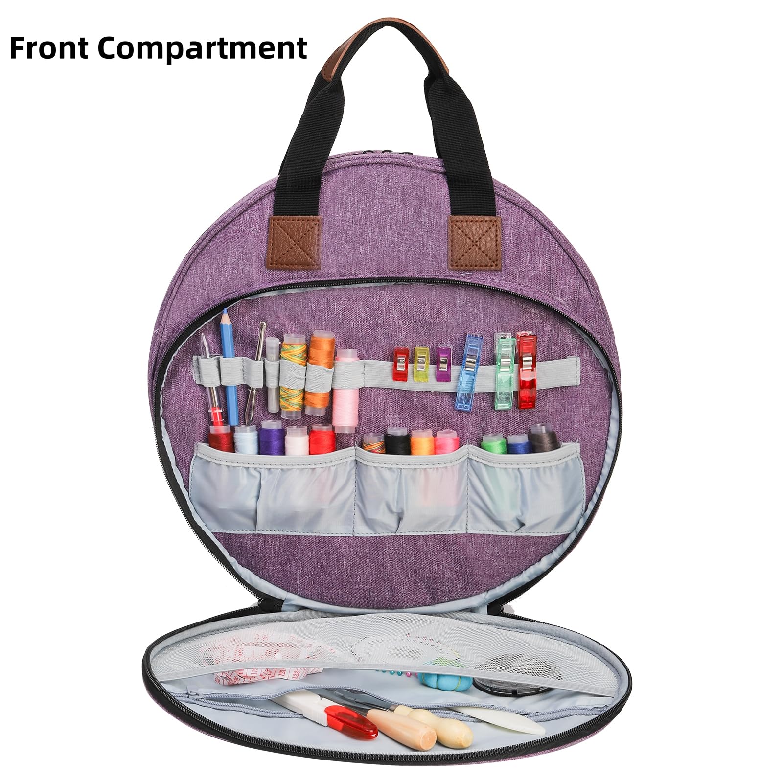 Coloch Embroidery Project Bag with Handle, Purple Stitch Storage Bag Portable Sewing Supplies Carrying Bag for Crafts, Embroidery Hoops, Charts and Threads