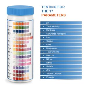 AAwipes Complete Water Testing Kits for Drinking Water 100 Strips + 2 Bacteria Tester Kits 17 in 1 Well, Tap, Drinking Water, City Water Testing Strips (100)