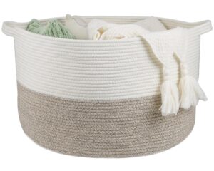 blanket basket living room, 20"x13" woven baskets for blanket toy storage, cotton rope basket for organizing, large laundry basket for living room, nursery, pillows, baby toy chest