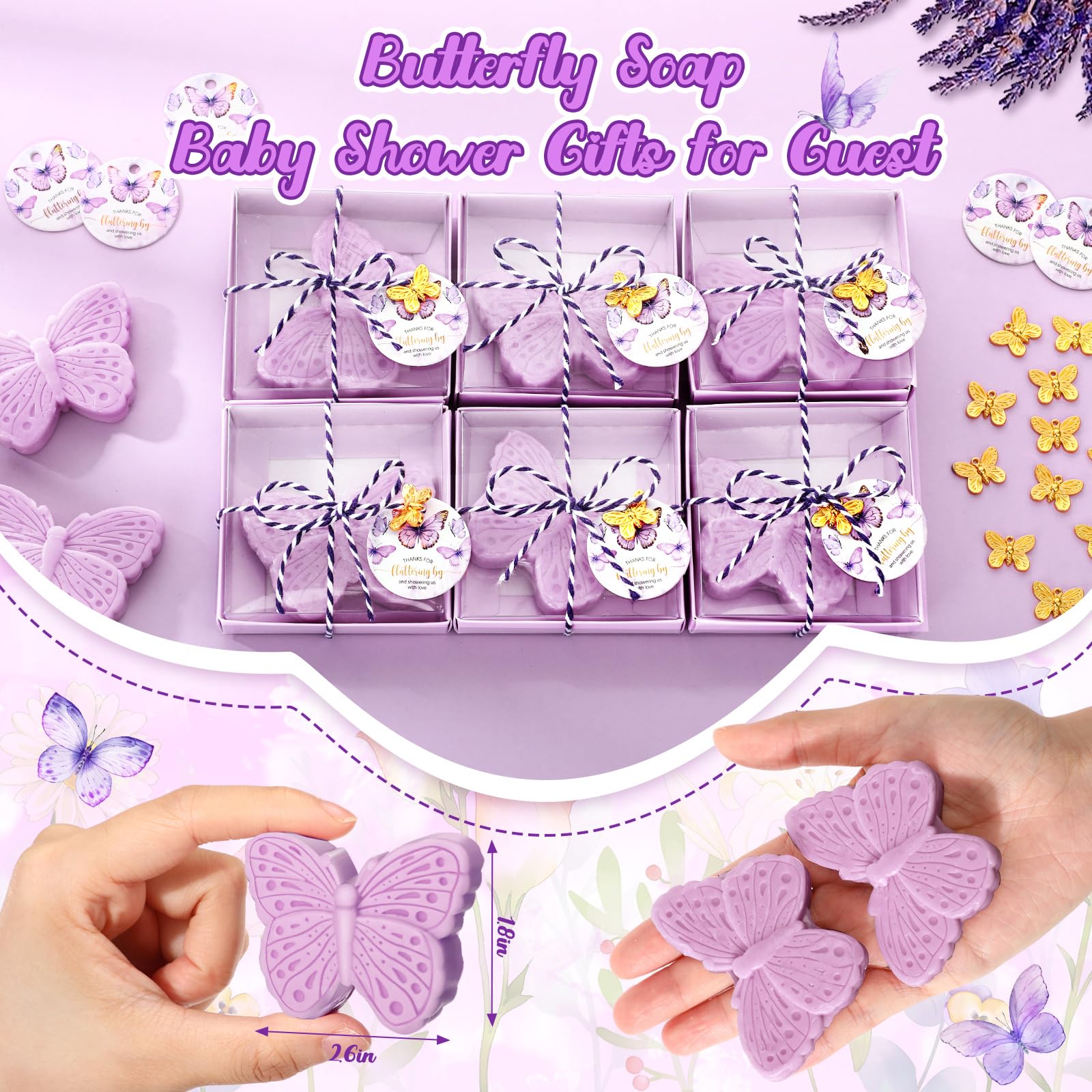 Dansib 30 Set Butterfly Soap Baby Shower Favors Butterfly Handmade Scent Soaps with Gift Box Thanks for Fluttering by Cards Butterfly Charms for Guest Gender Reveal Keepsake Party Wedding