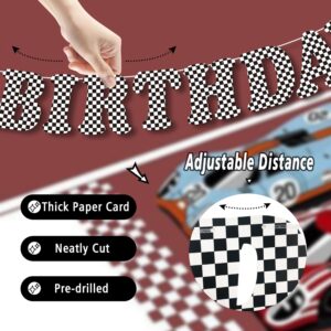 Diprin Racing Birthday Banner, Black and White Checkered Banner Racing Birthday Party Decorations, for Nascar Race Party Supplies ﻿