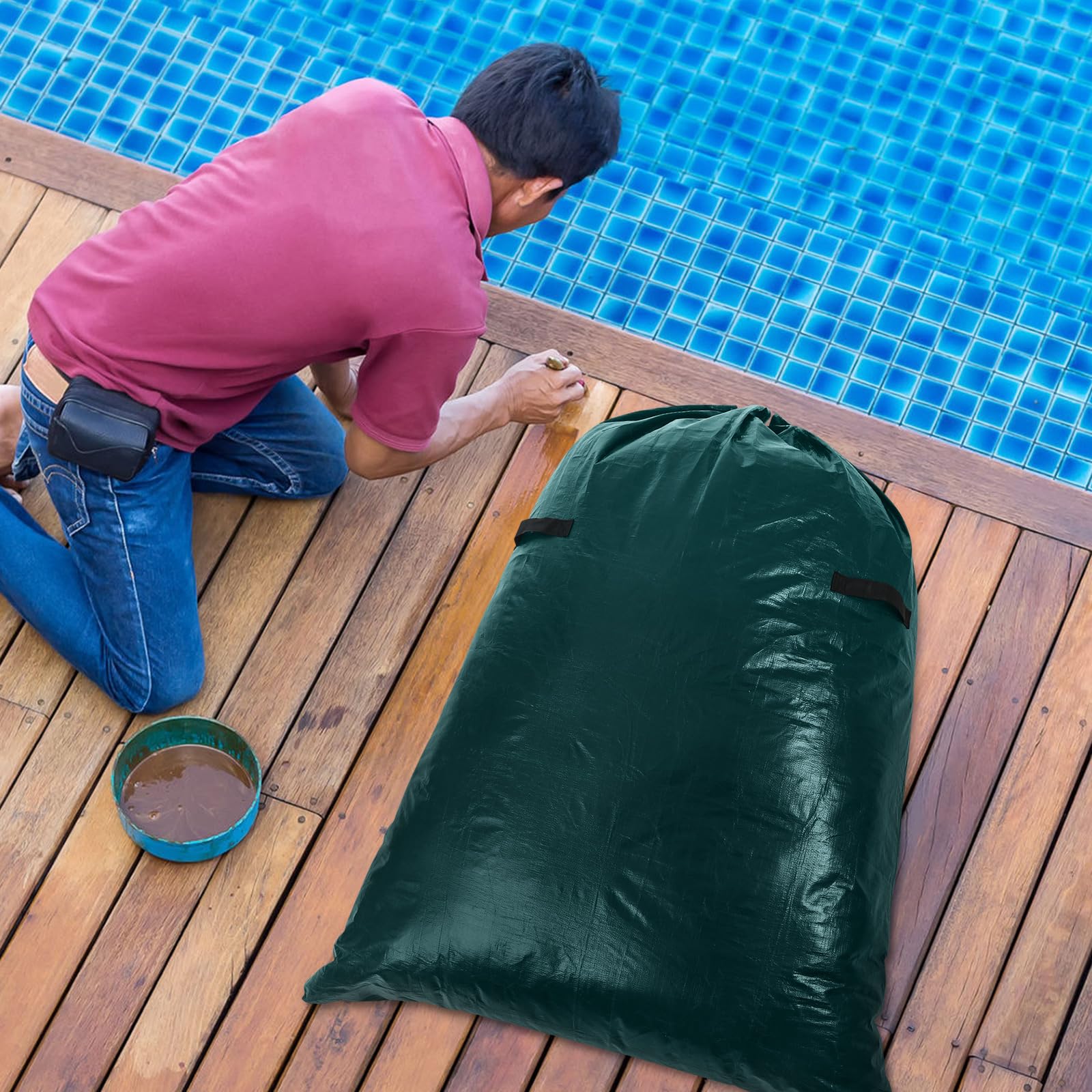 Hushee Above Ground Pool Storage Container Pool Cover Storage Bag with 4 Carry Handles Extra Large Pool Storage Heavy Duty Pool Cover for Winter Pool Safety Covers(47" x 59",Dark Green)