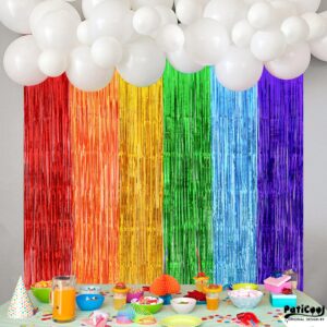 PatiCool Rainbow Tinsel Foil Fringe Curtain Backdrop - Thicken 4 Pack 3.2 x 8.2 Ft - Glitter Rainbow Door Streamers Party Backdrop Decorations for Birthday, Baby Shower, Fiesta, Mexican, Pride Party