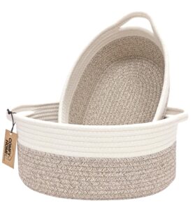 comfy-homi 2-piece small woven storage basket for organizing| gift basket for empty | toy storage bin basket | cotton rope basket with handles for dog toys for living room, bedroomt -white/brown