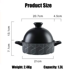 Xgxoz Cooking Tagine Pot Enameled Cooker Pot 1.3L Ceramic Casserole Heat-Resistant Earthen Pot with Enameled Ceramic Lid